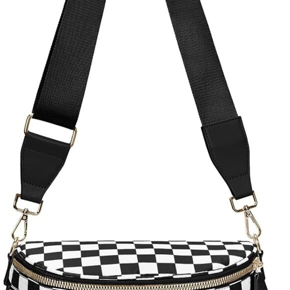 Bags | Stylish Black And White Checkered Crossbody Purse With Zipper ...